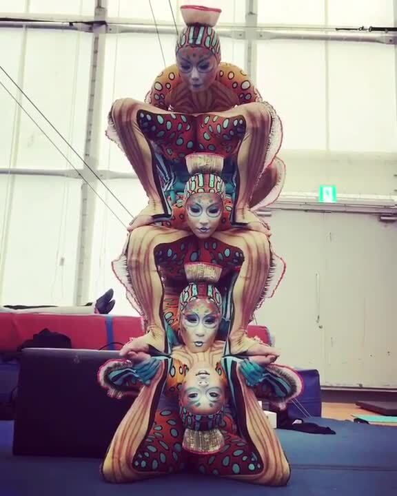 Group of Girls Balance Upon Each Other While Showing Contortion Move ...