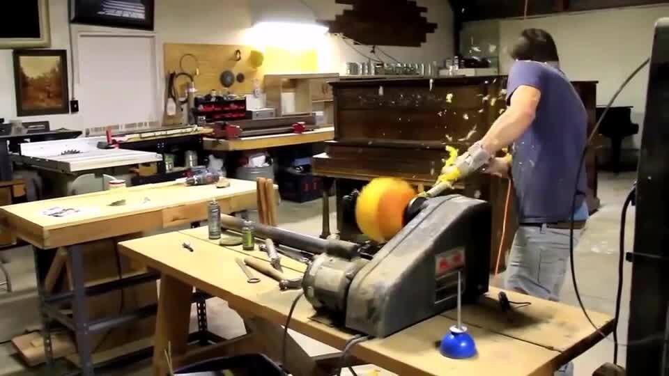 Guy Tries to Carve Pumpkin on Rotating Machine | Jukin Licensing