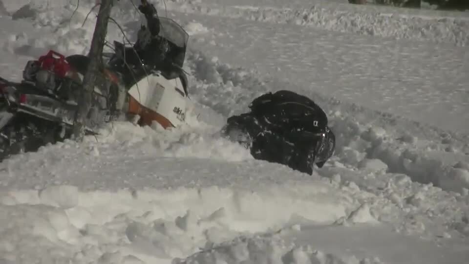 Guy On Snowmobile Crashes into Tree | Jukin Licensing