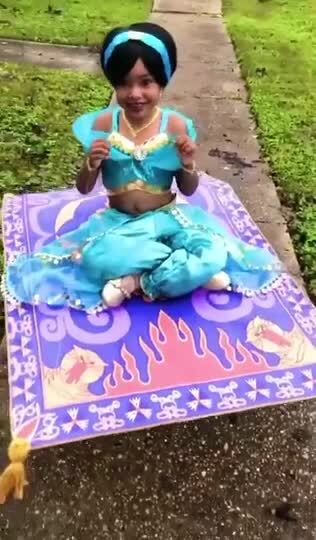 Little Girl Dressed as Famous Fairy Tale Princess Floats in Air on ...