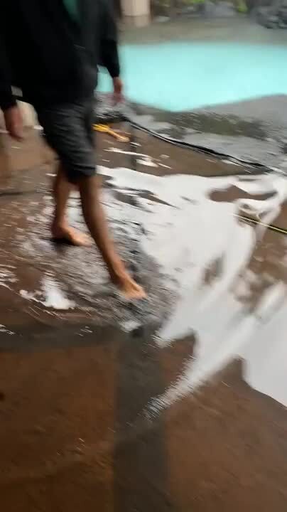 Backyard Gets Flooded After Pool Overflows Due To Storm And Heavy Rain ...