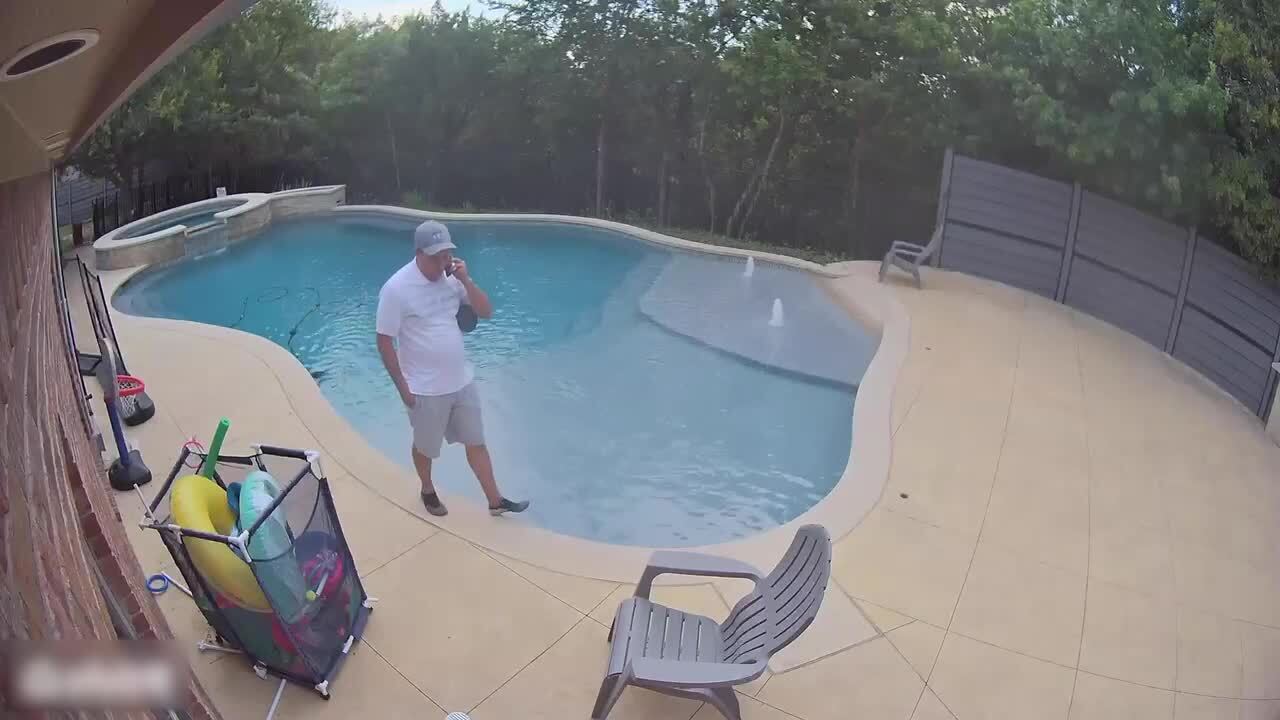 Guy Talking on Phone Almost Falls Into Swimming Pool While Walking ...