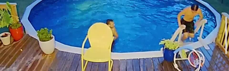 Guy Fails While Jumping Over Chair Before Entering Pool | Jukin Licensing