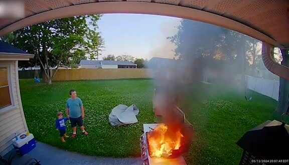 Man Cooking Dinner on Mother's Day Watches BBQ Grill Catch Fire | Jukin ...