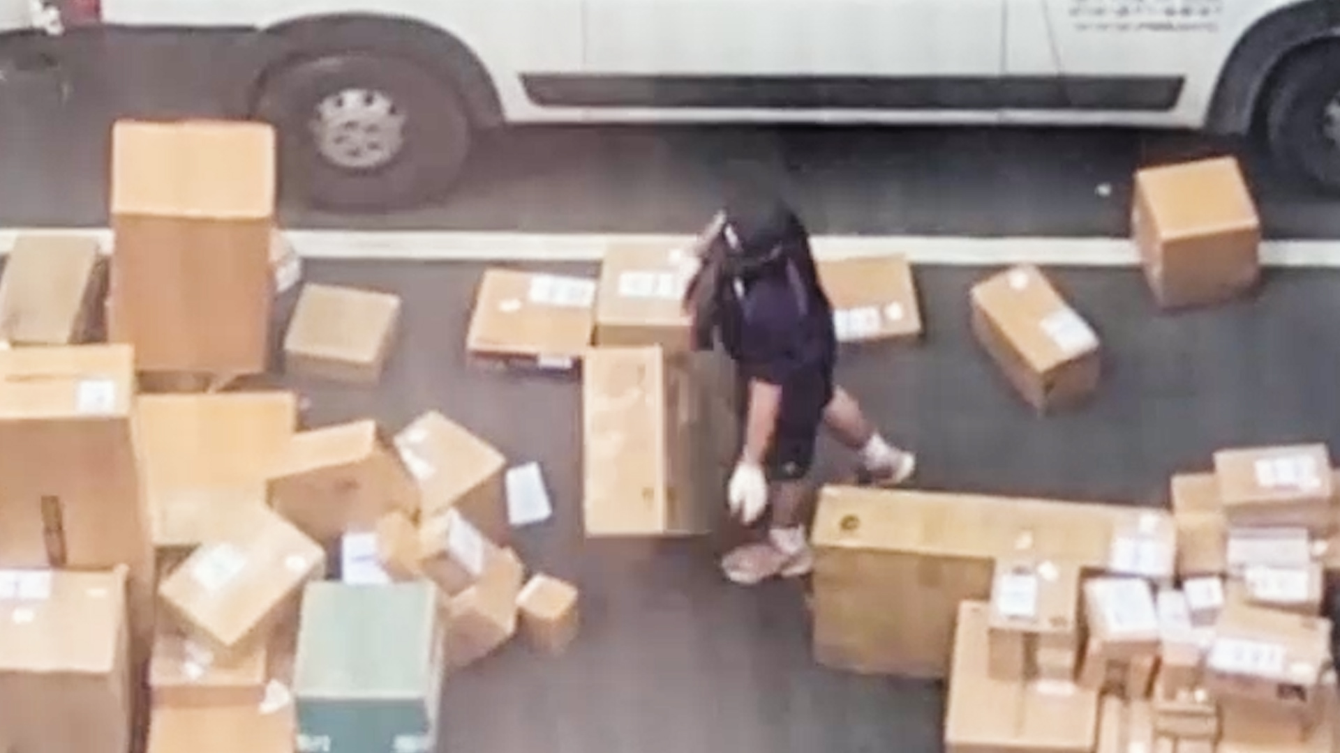 Delivery Driver Throws Packages on Road While Unloading From Truck ...