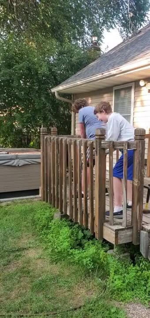 Boy Swinging Hammer to Break Wooden Railing Hits Himself in Head With ...
