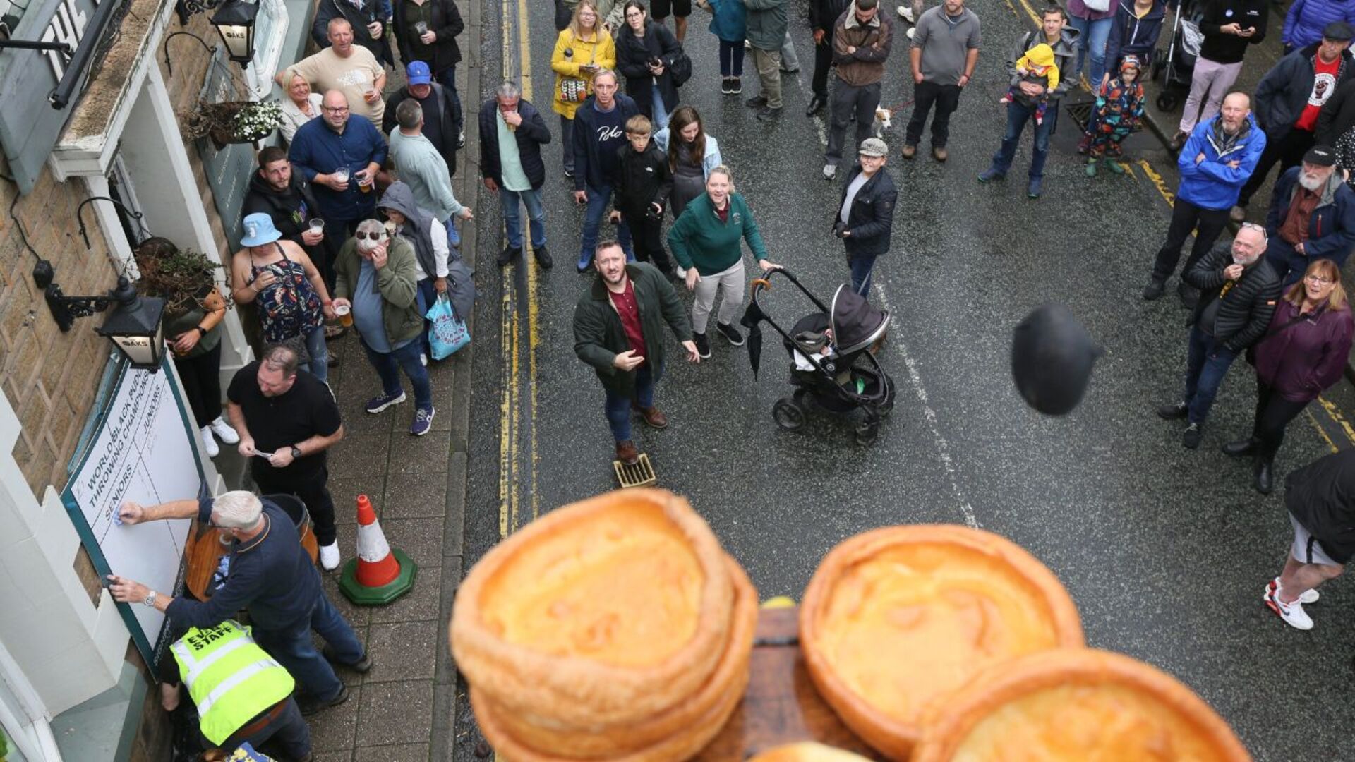 Competitors take part in the World Black Pudding Throwing Championships ...