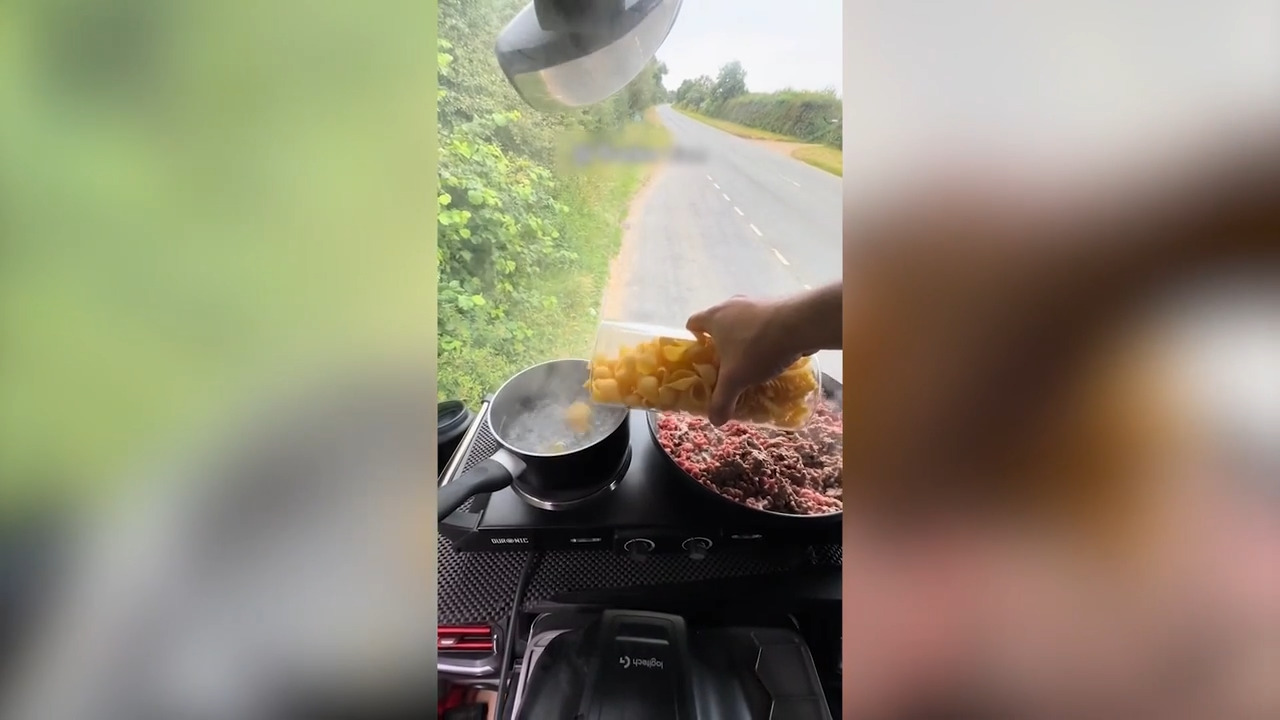 Truck Driver Cooks Lasagne on Mobile Kitchen Inside Truck Cabin | Jukin ...