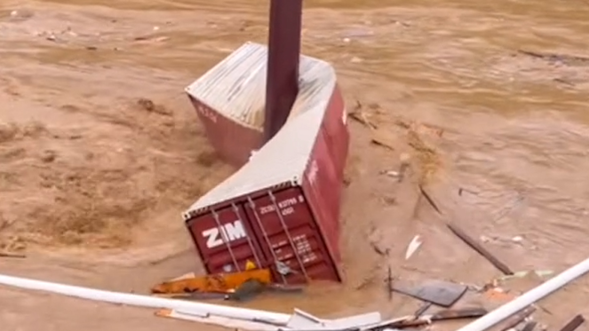 Shipping Container Gets Crushed by Pylon During North Carolina ...