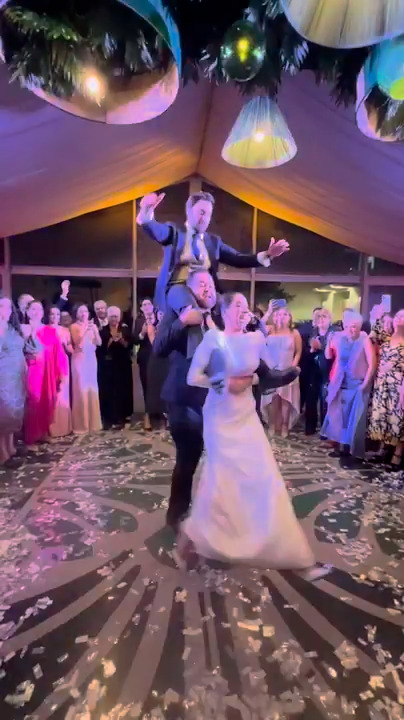 Couple Performing Helicopter Dance Move at Wedding Falls Onto Guests ...
