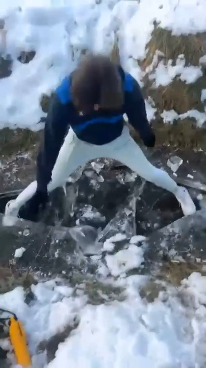 Boy Cracks Ice at River Dearne | Jukin Licensing