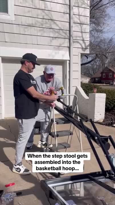 Men Get Step Stool Stuck in Basketball Hoop While Trying to Set It Up ...