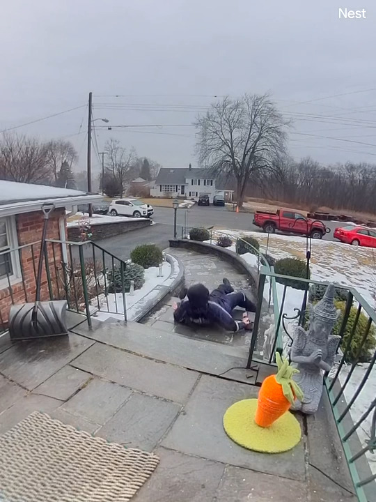 Man Slips And Falls Right Infront of His House on Ice Covered Stairs ...