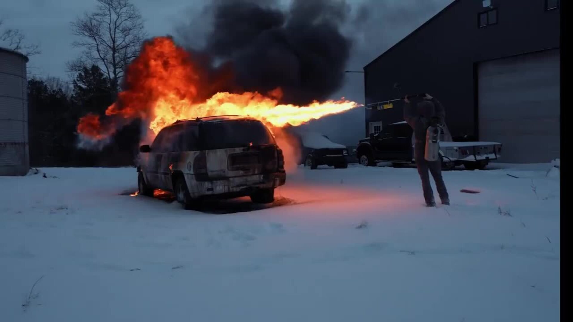 Guy Warms up Partner's Car Using Flamethrower | Jukin Licensing