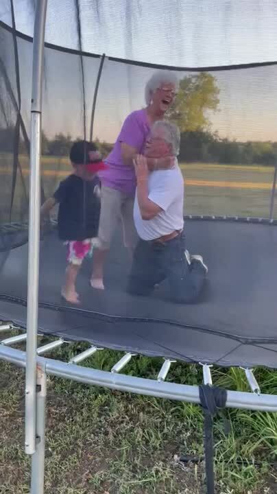 Grandma's Thrilling First Experience of Jumping on Trampoline | Jukin ...